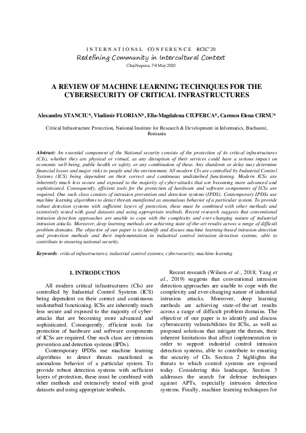 Pdf A Review Of Machine Learning Techniques For The Cybersecurity Of