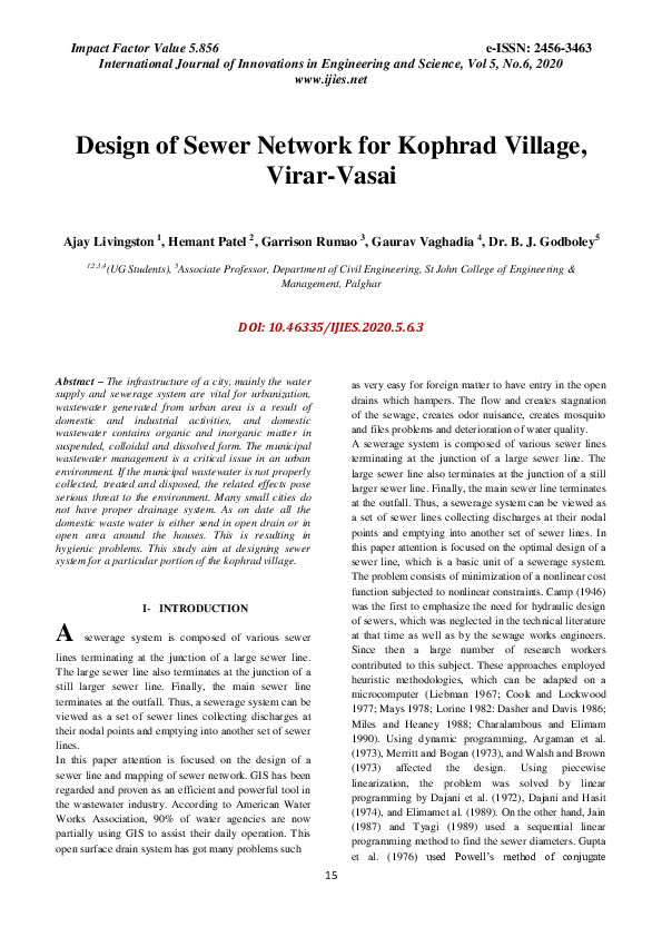 (PDF) Design of Sewer Network for Kophrad Village, Virar-Vasai