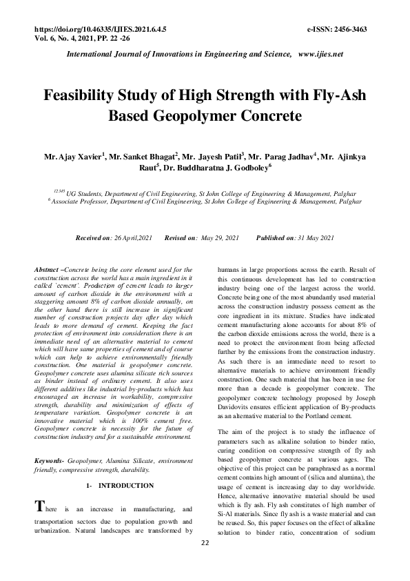 (PDF) Feasibility Study of High Strength with Fly-Ash Based Geopolymer ...