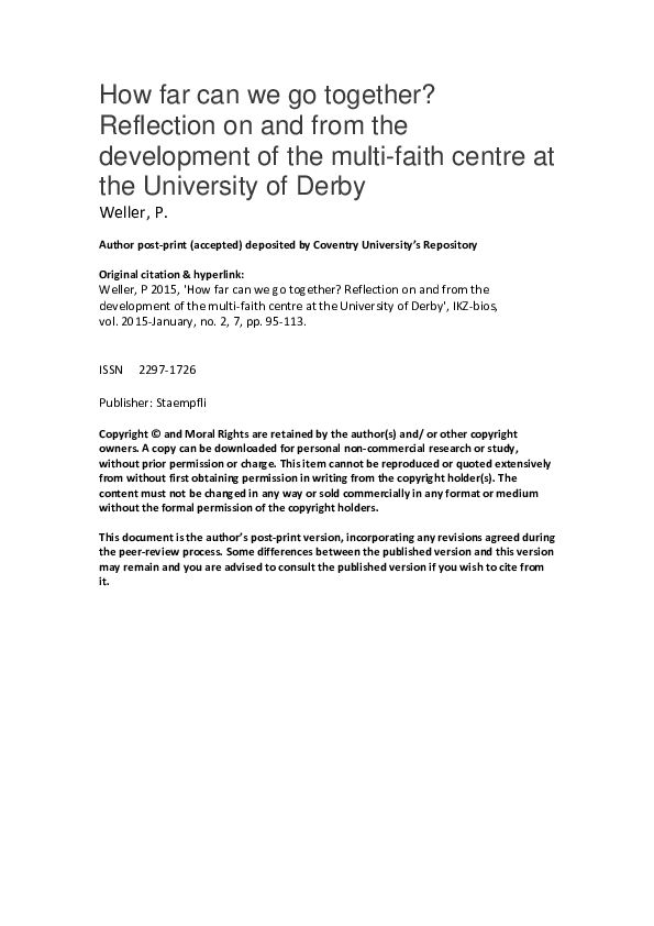 (PDF) How far can we go together?: Reflection on and from the development of the multi-faith ...