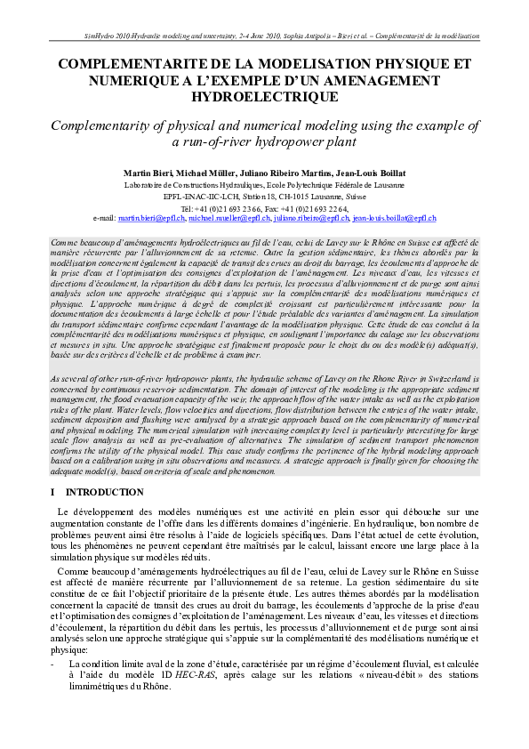 (PDF) Complémentarité de la modélisation physique et numérique à l ...