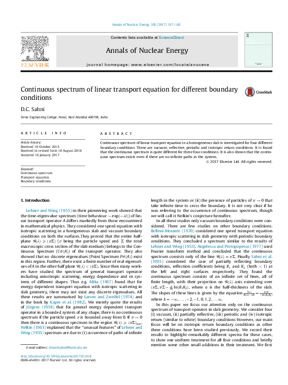 (PDF) Continuous spectrum of linear transport equation for different ...