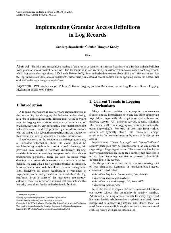 (PDF) Implementing Granular Access Definitions in Log Records