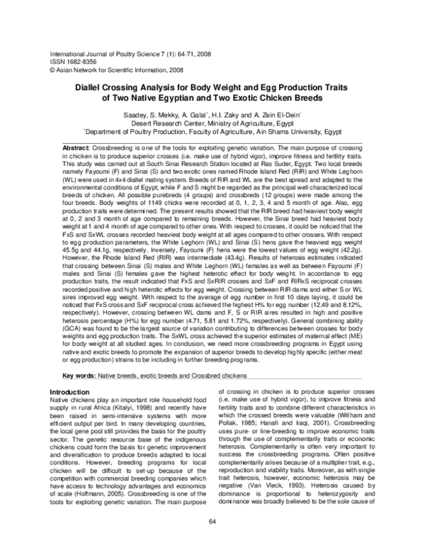 (PDF) Diallel Crossing Analysis for Body Weight and Egg Production ...