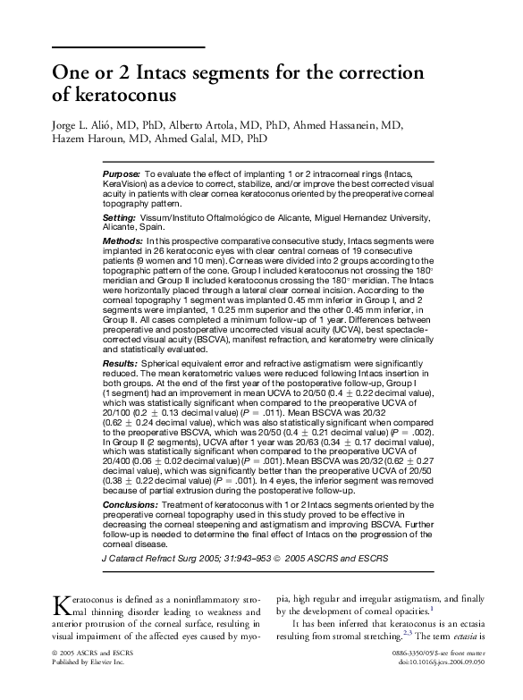 (PDF) Intacs Segments for Keratoconus Correction