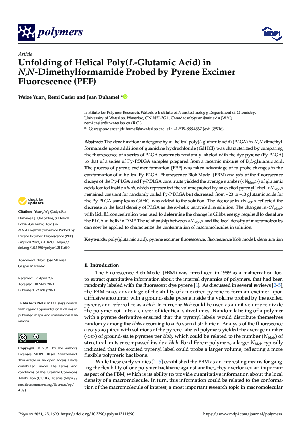 (PDF) Unfolding of Helical Poly(L-Glutamic Acid) in N,N ...