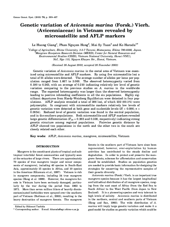 (PDF) Genetic variation of Avicennia marina (Forsk.) Vierh ...