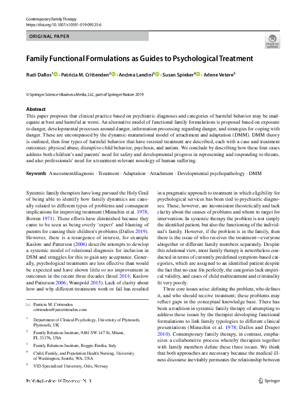(PDF) Family Functional Formulations as Guides to Psychological Treatment