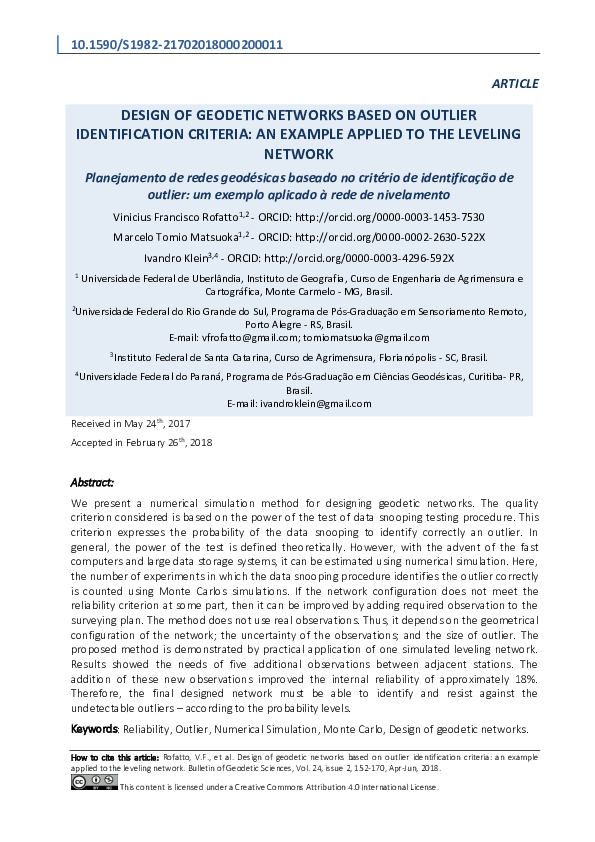 Pdf Design Of Geodetic Networks Based On Outlier Identificationcriteria An Example Applied To