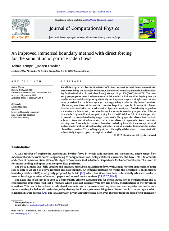 Pdf An Improved Immersed Boundary Method With Direct Forcing For The Simulation Of Particle