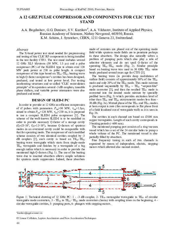 (PDF) A 12 GHz pulse compressor and components for CLIC test stand