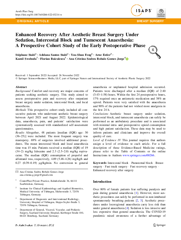 (PDF) Enhanced Recovery After Aesthetic Breast Surgery Under Sedation ...