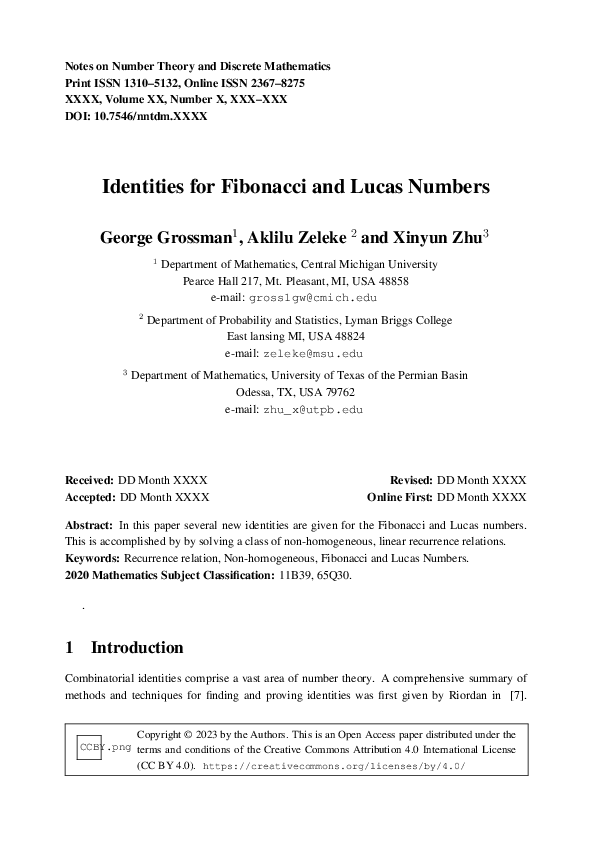 Pdf Identities For Fibonacci And Lucas Numbers