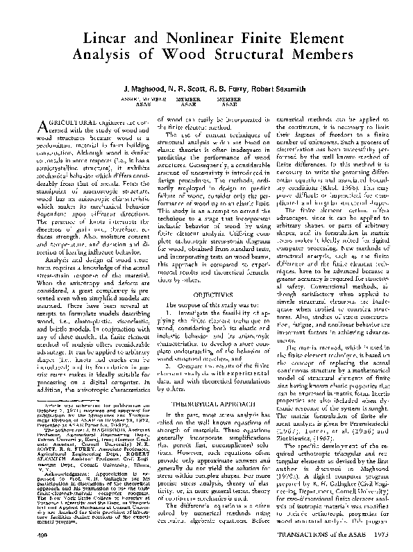 Pdf Linear And Nonlinear Finite Element Analysis Of Wood Structural Members