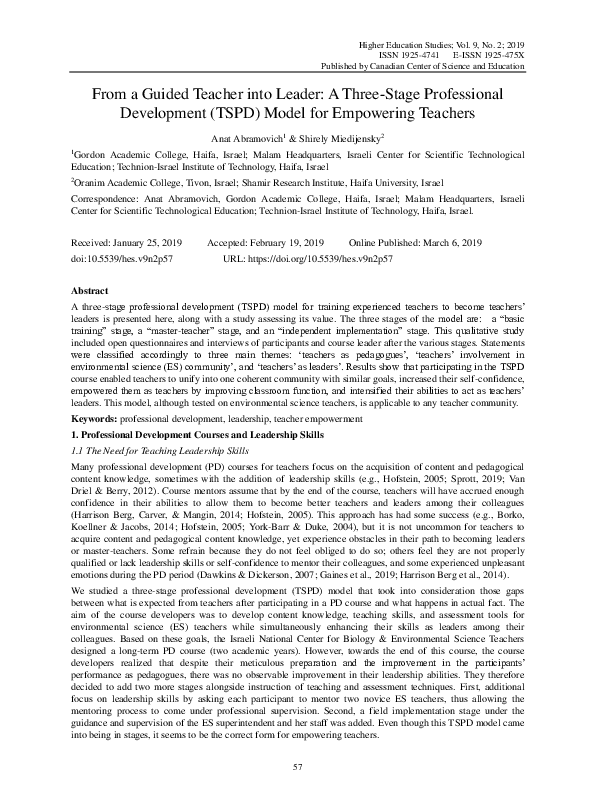 (PDF) From a Guided Teacher into Leader: A Three-Stage Professional ...