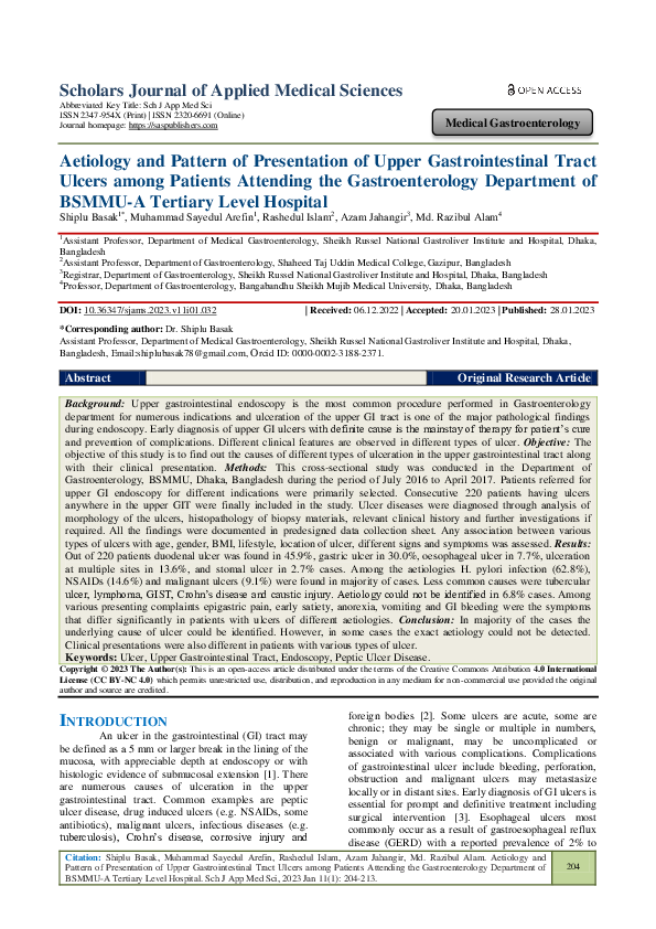 (PDF) Aetiology and Pattern of Presentation of Upper Gastrointestinal ...