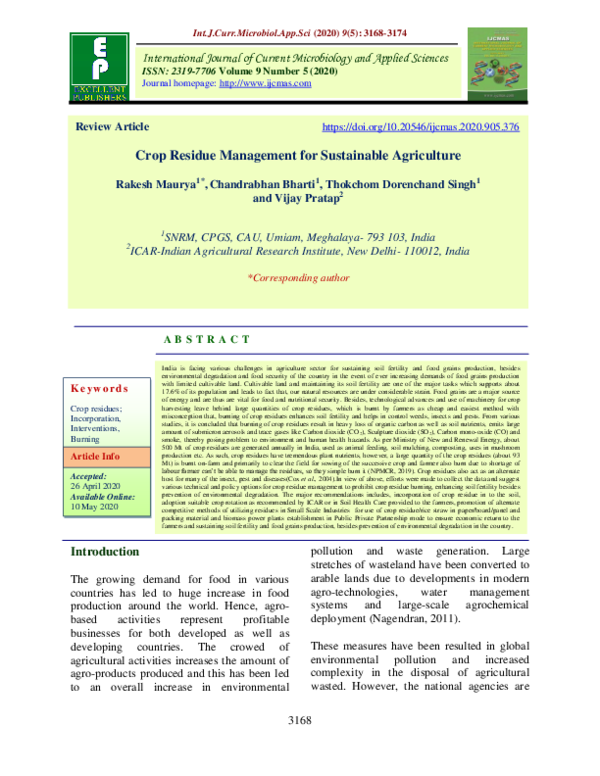 (PDF) Crop Residue Management for Sustainable Agriculture