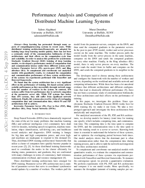 (PDF) Performance Analysis and Comparison of Distributed Machine Learning Systems