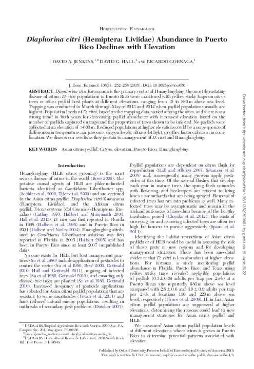 (PDF) Diaphorina citri (Hemiptera: Liviidae) Abundance in Puerto Rico ...