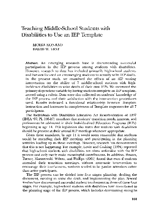 (PDF) Teaching Middle-School Students with Disabilities to Use an IEP ...