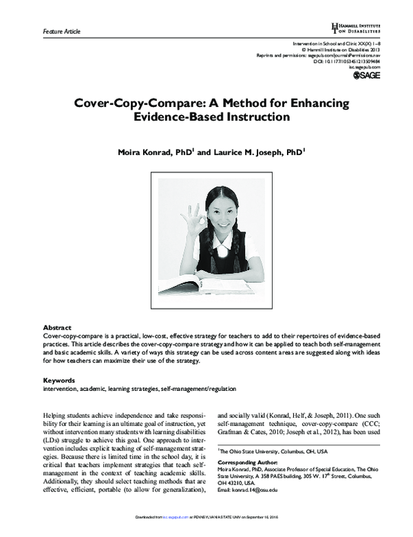 (PDF) Cover-Copy-Compare: A Method for Enhancing Evidence-Based Instruction