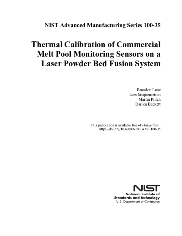 (PDF) Thermal calibration of commercial melt pool monitoring sensors on a laser powder bed ...