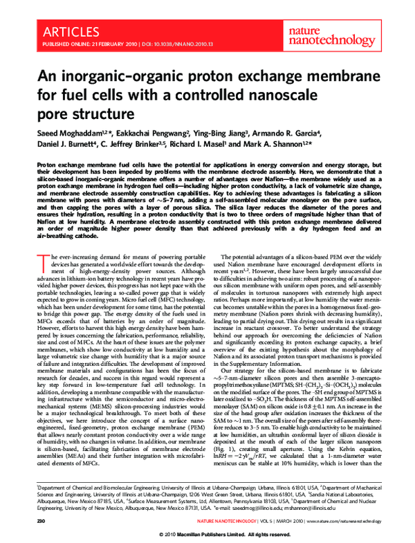 (PDF) An inorganic–organic proton exchange membrane for fuel cells with ...