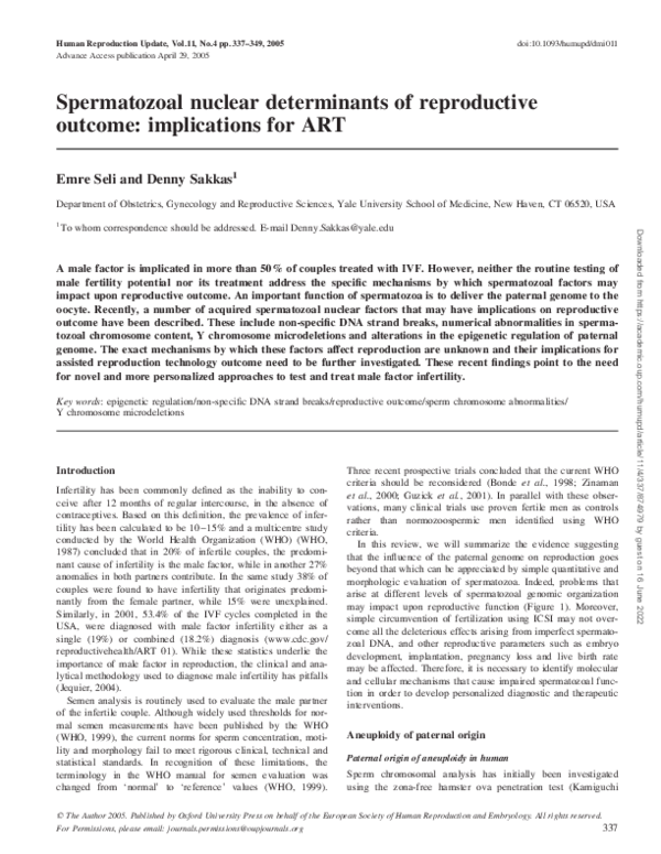 Pdf Spermatozoal Nuclear Determinants Of Reproductive Outcome
