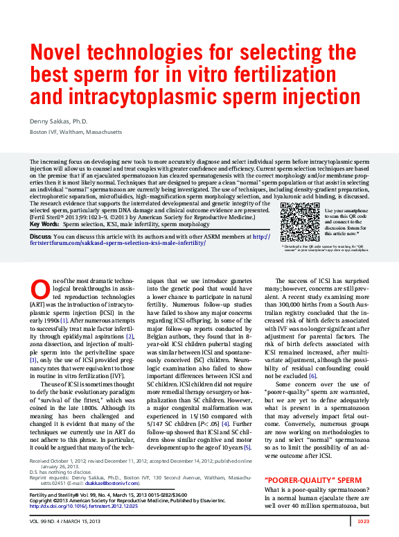 (PDF) Novel technologies for selecting the best sperm for in vitro fertilization and ...