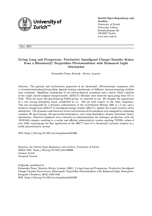(PDF) Living Long and Prosperous: Productive Intraligand Charge ...