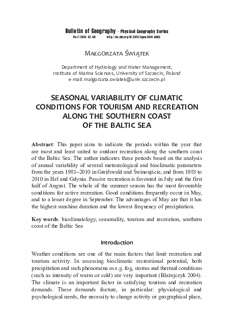 (PDF) Seasonal Variability of Climatic Conditions for Tourism and ...