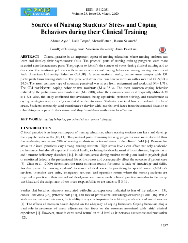 (PDF) Sources of Nursing Students’ Stress and Coping Behaviors during their Clinical Training