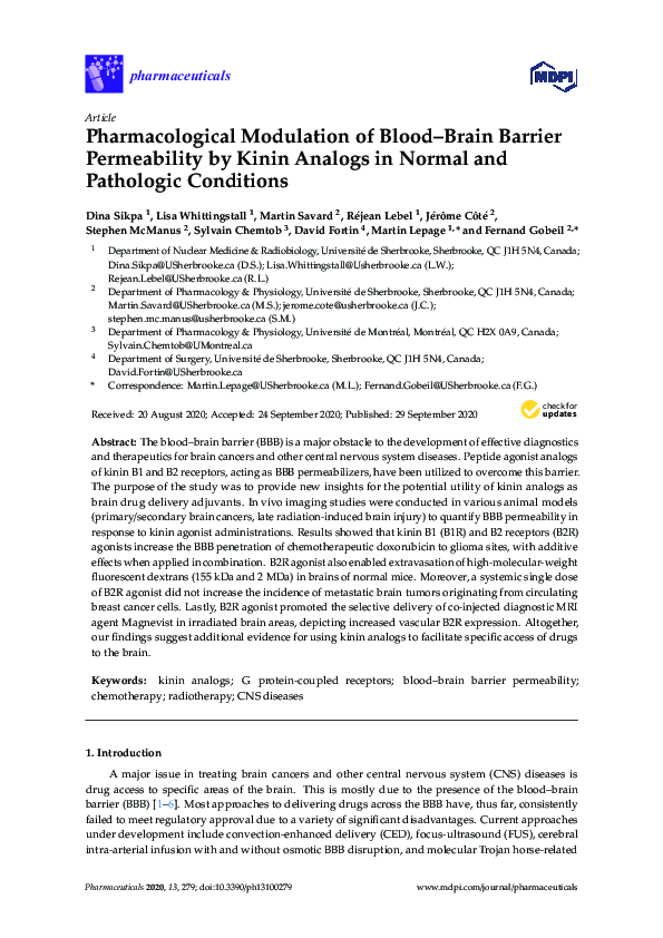 (PDF) Pharmacological Modulation of Blood–Brain Barrier Permeability by ...