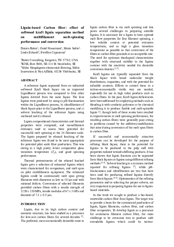 (PDF) Lignin-based carbon fiber : effect of softwood kraft lignin ...