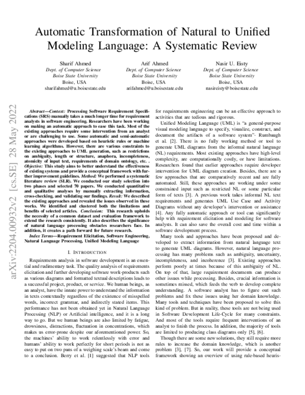Pdf Automatic Transformation Of Natural To Unified Modeling Language A Systematic Review