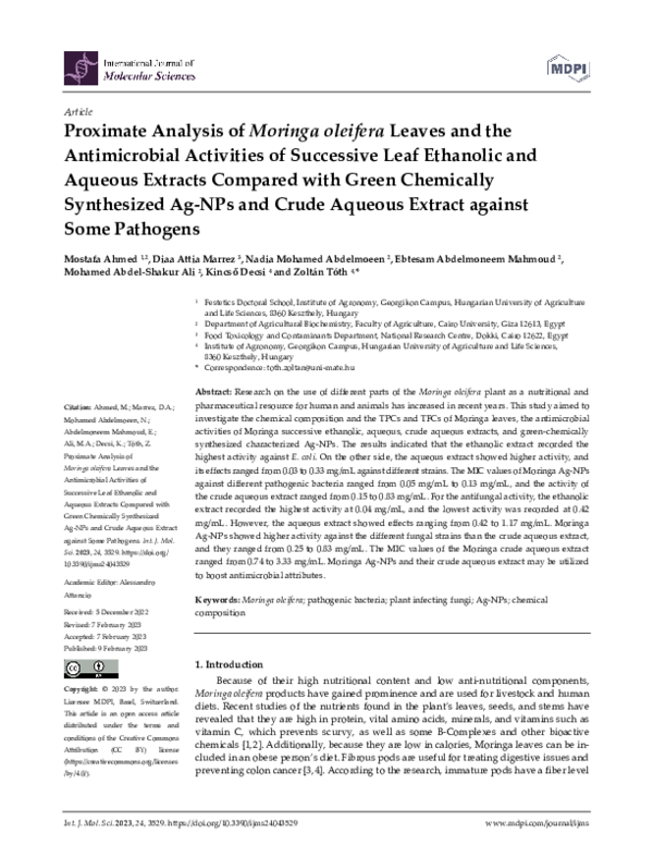 (PDF) Proximate Analysis of Moringa oleifera Leaves and the Antimicrobial Activities of ...