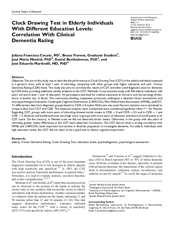 (PDF) Clock Drawing Test in Elderly Individuals With Different ...