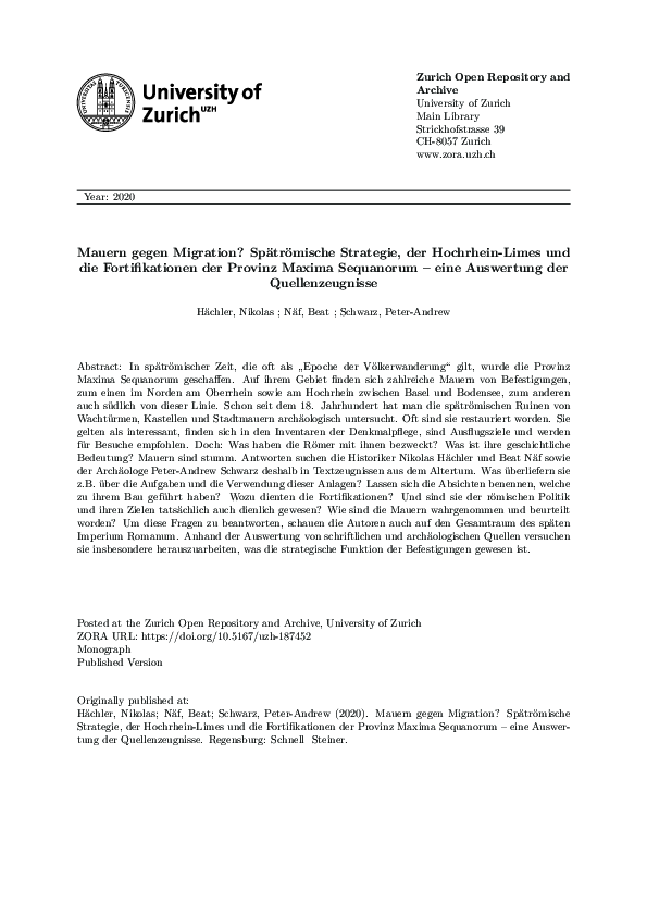 (PDF) Mauern gegen Migration? Spätrömische Strategie, der Hochrhein ...