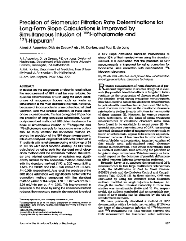 (PDF) Precision of glomerular filtration rate determinations for long ...