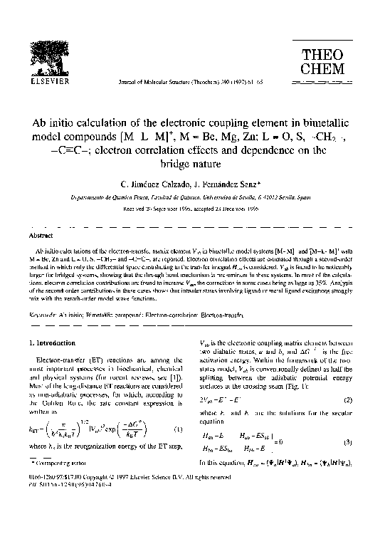 Pdf Ab Initio Calculation Of The Electronic Coupling Element In