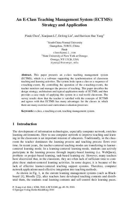 (PDF) An E-Class Teaching Management System (ECTMS): Strategy and ...