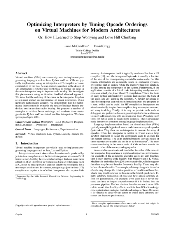 (PDF) Optimizing interpreters by tuning opcode orderings on virtual machines for modern ...