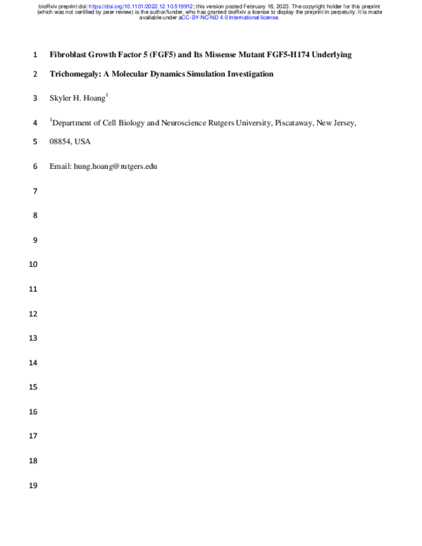 (PDF) Fibroblast Growth Factor 5 (FGF5) and Its Missense Mutant FGF5-H174 Underlying ...