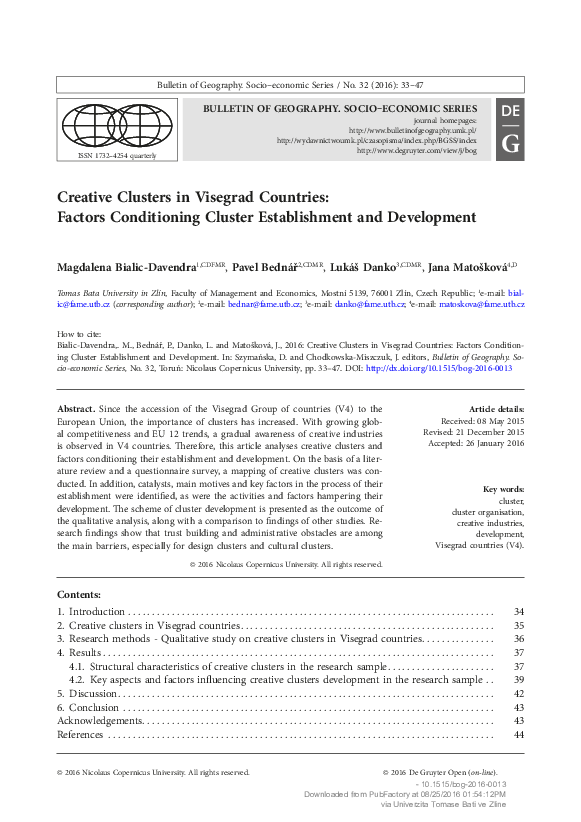 (PDF) Creative Clusters in Visegrad Countries: Factors Conditioning ...