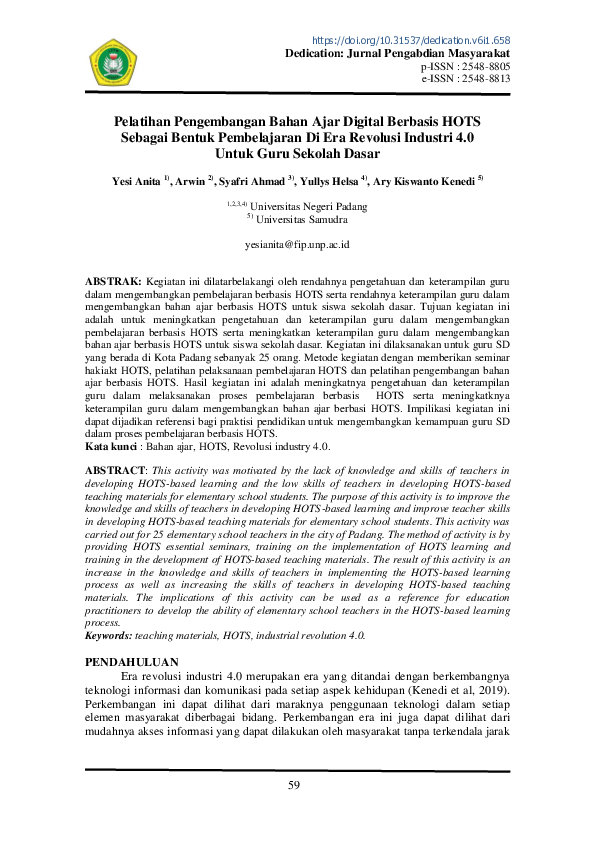 (PDF) Pelatihan Pengembangan Bahan Ajar Digital Berbasis HOTS Sebagai Bentuk Pembelajaran Di Era ...