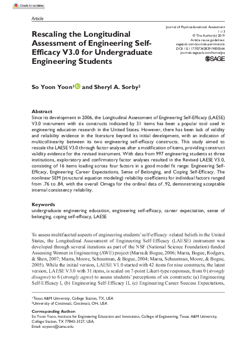 (PDF) Rescaling the Longitudinal Assessment of Engineering Self-Efficacy V3.0 for Undergraduate ...