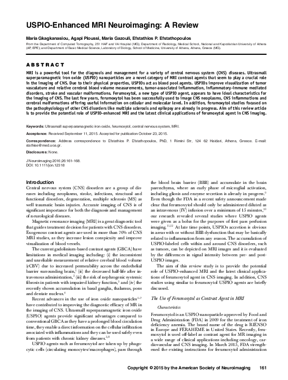 (PDF) USPIO-Enhanced MRI Neuroimaging: A Review