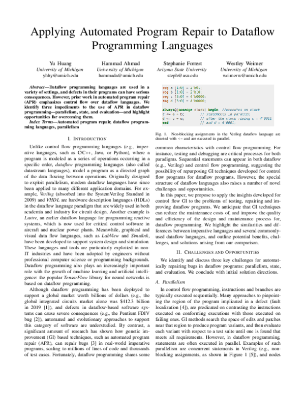 Pdf Applying Automated Program Repair To Dataflow Programming Languages