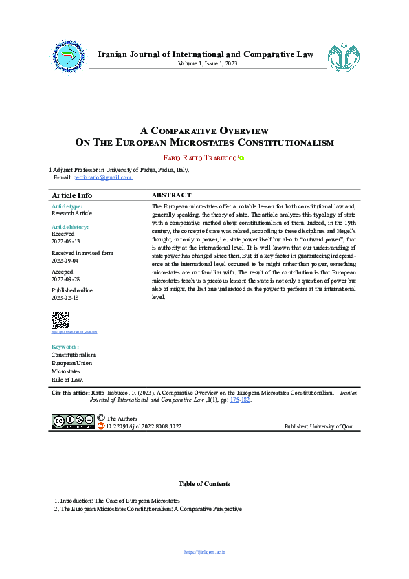 (PDF) A Comparative Overview on the European Microstates Constitutionalism