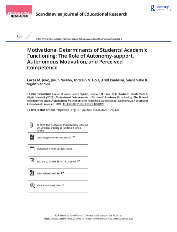 (PDF) Motivational Determinants of Students’ Academic Functioning: The Role of Autonomy-support ...